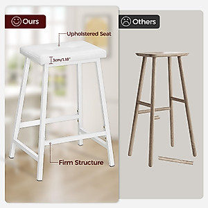 MAHANCRIS Bar Stools, Set of 2 PU Upholstered BarStools, 23.6-Inches Bar Chairs, Counter Height Bar Stools for Kitchen, Dining Room, Bar, Easy Assembly, White BABW04R01