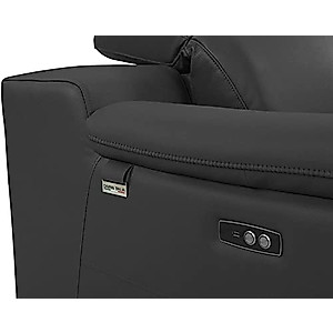 Blackjack Furniture Lorenzo Mid Century Modern Italian Leather Living Room Power Reclining, Sofa, 86", Dark Gray