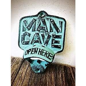 Rustic Patina Man Cave Wall Mount Bottle Opener – Durable Cast Iron – Unique Bar Décor – Men’s Stocking Stuffer