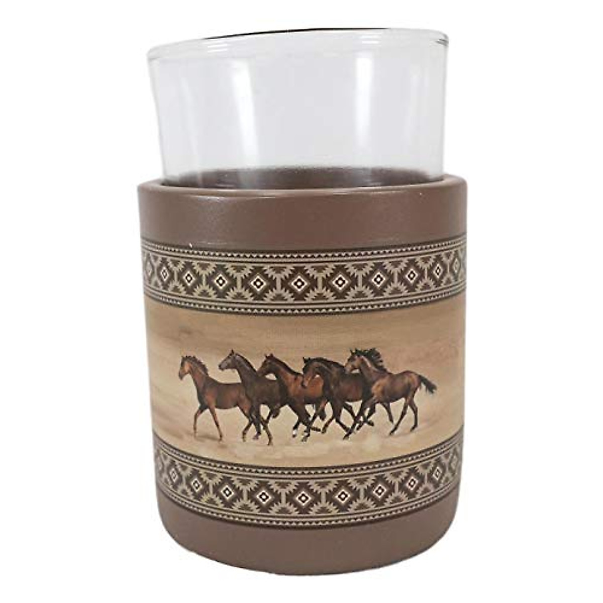 Ebros Rustic Western Wild And Free 5 Running Horses With Southwest Vector Symbols Tan Bathroom Accent Accessories Horse Country Cabin Lodge Farmhouse Decorative (Drinking Mouth Rinse Cup)