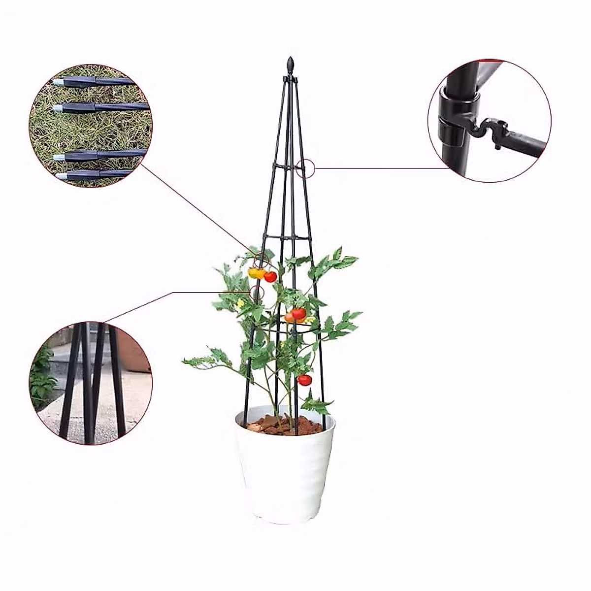 FOLLOOK Garden Trellis for Climbing Plants Outdoor, 67" Tall Cucumber Trellis for Raised Bed, Tomato Cage for Garden Obelisk Trellis for Climbing Vine, Black, 1 Pack