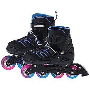Zerone Roller Skates, Children Adjustable Roller Skates Colorful Stable Wheel Inline Skates for Girls Boys Outdoor Use, Triple Protection S/M/L(S-Blue)