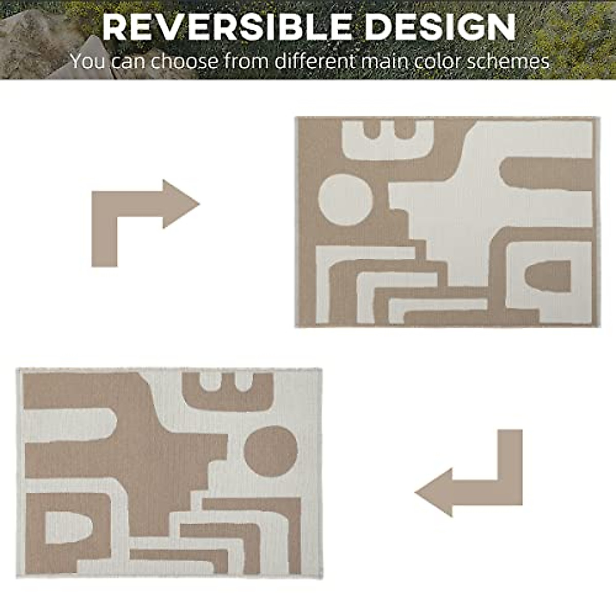 LIVEBOX Abstract Geometric Rug 2' x 3' Washable Small Bathroom Rugs Modern Khaki Cotton Woven Door Mat Concise Reversible Carpet for Bedroom Hallway Entryway Laundry Room