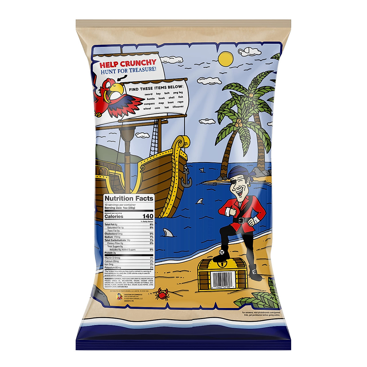 Pirate's Booty Cheese Puffs, Healthy Kids Snacks, Real Aged White Cheddar, 10oz Party Sized Bag