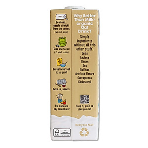 Better Than Milk Organic Oat Milk Unsweetened - Dairy-Free Vegan Friendly, Non GMO Certified, 33.8 Fl Oz (Pack of 6)