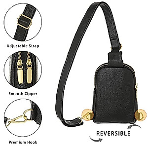 Crossbody Fanny Packs Sling Bag for Women, Fashionable Leather Sling Purses,Mini Belt Bag Stylish Shoulder Small Purse for Travel, Hiking, Running, Sports(1-Black)