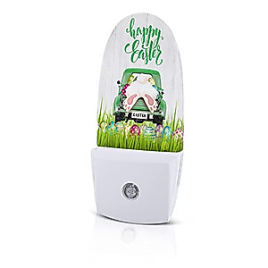 RisQiten Spring Easter Night Light, LED Plug in Night Light, Green Truck Bunny Colorful Eggs Vintage Wood Night Lights with Dusk to Dawn Sensor Decorative Kids/Adults Nightlight for Bedroom Bathroom