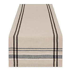 DII French Stripe Dining Table Collection Farmhouse Style Table Runner, 14x108 Inches, Taupe/Black