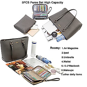 Purse Women Handbag Wallet Shoulder Bags Tote shoulder Hobo 3pcs Purse Set DarkGrey