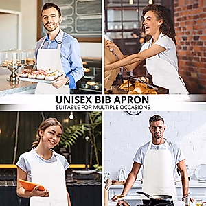 Utopia Kitchen Adjustable Bib Apron (10-Pack) Water Oil Resistant Chef Cooking Kitchen Mens Womens Waitress Server Work Aprons with Pockets (White)