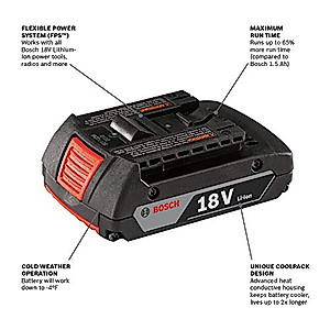 Bosch BAT612 18-volt Lithium-Ion 2.0 Ah Slim Pack Battery with Digital Fuel Gauge , Black