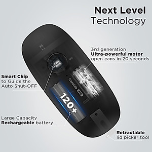 Canslab Ultrablade PRO Auto Stop Can Opener - Rechargeable Electric Can Opener for Kitchen for Seniors with Arthritis- One touch Side Cut Can Opener, Smooth Edge, Handfree, Portable Small Size, Black