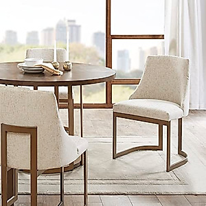 Madison Park Bryce Parsons Upholstered Accent Dining Chairs Set of 2, Padded Seat with Cushion, Antique Gold Metal Frame Back and Sled Leg, Contemporary Modern Chic for Kitchen, Cream 2 Piece