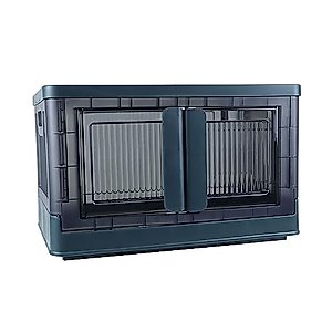 8.5 Gallons Closet Storage Bins with Lid, Transparent Collapsible Storage Boxes with Doors Dorm Stackable Closet Organizer Plastic Cube Storage Container for Home, Office, Bedroom (Green)