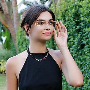 Kepoita Rimless Sunglasses for Men Square Fashion Shades Tinted Lens Metal Frameless Rectangle Y2K Glasses UV400