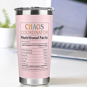Chaos Coordinator Gifts Cup - Thank You Appreciation Office Gifts for Women, Her, Mom, Coworker, Manager, Teacher, Nurse, Supervisor, Wedding Planner - Boss Lady Gifts for Women - 20 Oz Pink Tumbler