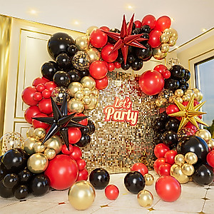 Bonropin 161pcs Red Black and Gold Balloons Garland Arch Kit with 5/10/12/18in Red Black Gold Balloons Explosion Star Balloons for 2024 Graduation Anniversary Casino Wedding Birthday Party Decorations