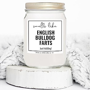 YouNique Designs Smells Like English Bulldog Farts Candle 8 oz - English Bulldog Gifts for Bulldog Lovers - Bulldog Lover Gifts Dog Farts Candle - Funny Bulldog Themed Gifts (Lavender & Vanilla)