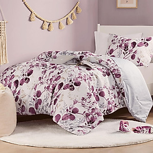 Codi Floral Twin Comforter Set for Teen Girls, Spring Lavender Bedding Sets with Soft Seersucker 2pcs - 1 Flower Comforters and 1 Pillows Case, Lilac Purple