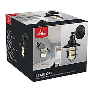 Globe Electric 59123 1-Light Wall Sconce, Dark Bronze, Removable Cage Shade, Wall Lighting, Wall Lamp Dimmable, Wall Lights for Bedroom, Kitchen Sconces Wall Lighting, Home Décor, Home Improvement