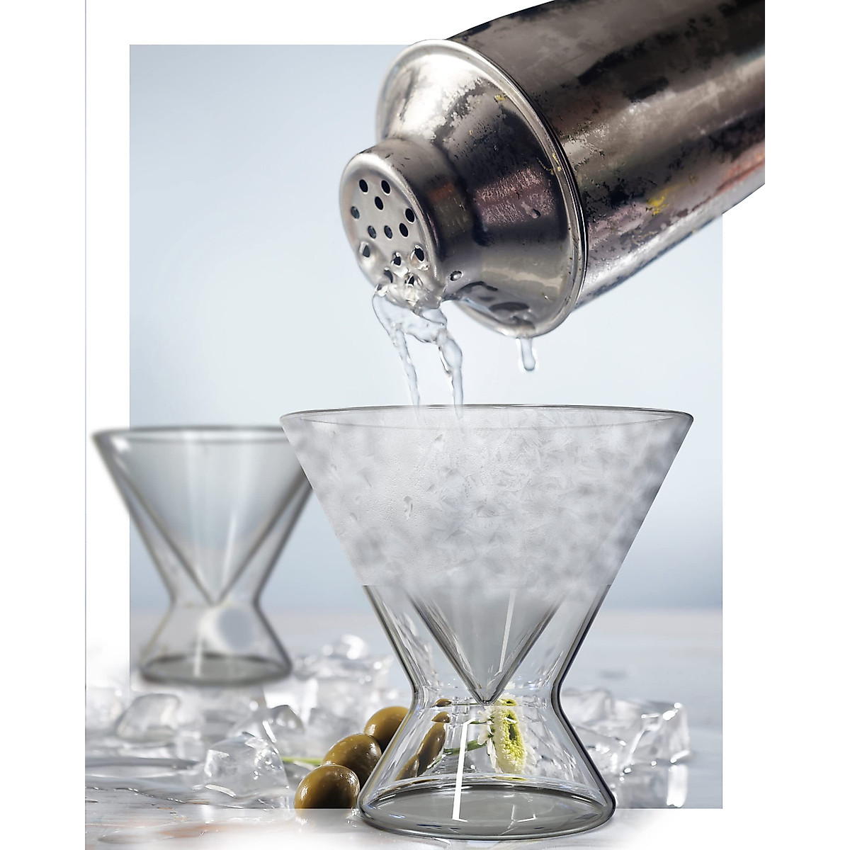 GALVANOX Freezable Cocktail Glasses (7oz) Stemless Martini Glass with Frozen Ice Walls, Freeze Party Cups - Great Gift for Christmas, Birthday, Wedding Occasions (2 Count)