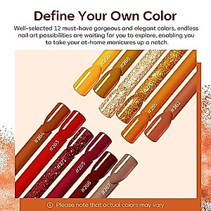 modelones Acrylic Powder Set - 12 Colors Fall Winter Acrylic Powder for Nails Set Professional Colored Acrylic Nail Powder Glitter Red Gold Orange Acrylic Polymer Powder Halloween Thanksgiving Gifts