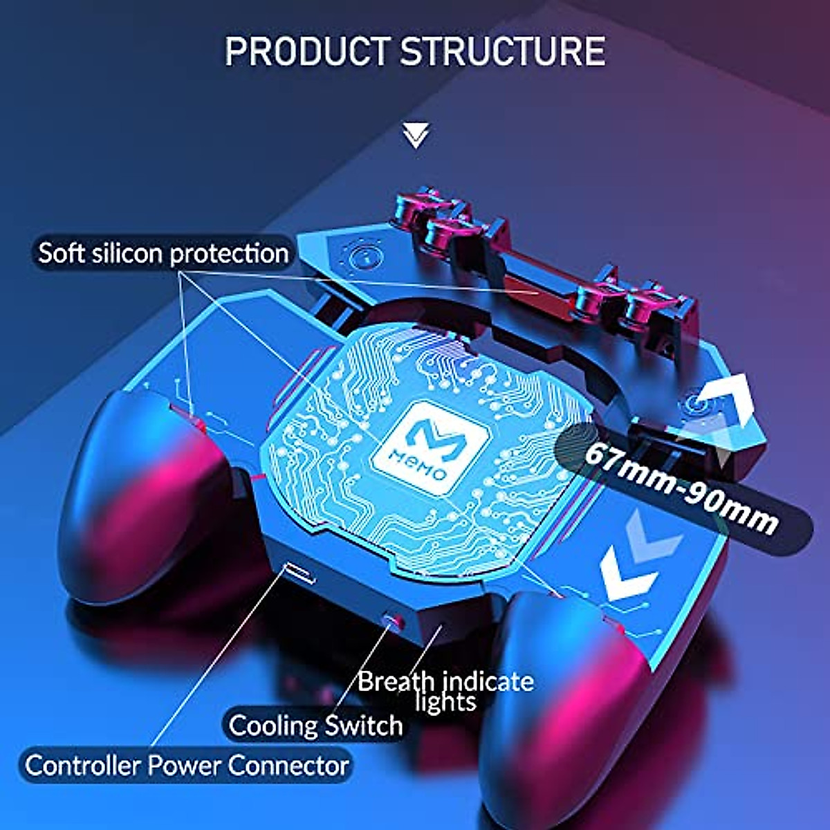 TEESSO PUBG Gaming Controller, Gaming Triggers, Mobile Phone Cooler, 6 Fingers Shooting Triggers with Cooling fan, Semiconductor Radiators, Joystick for iPhone,compatible with Call of Duty, Fortnite