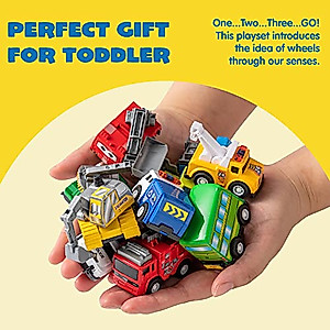 JOYIN 18 Pcs Pull Back Cars Set and 18 Pcs Soft Rubber Toy Car Set, Mini Toy Vehicles，Car for Toddlers, Party Favors for Kids
