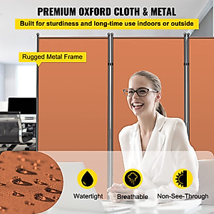 VEVOR Office Partition 89" W x 14" D x 73" H Room Divider 3-Panel Office Divider Folding Portable Office Walls w/Non-See-Through Fabric Room Partition Reddish Brown for Room Office Restaurant