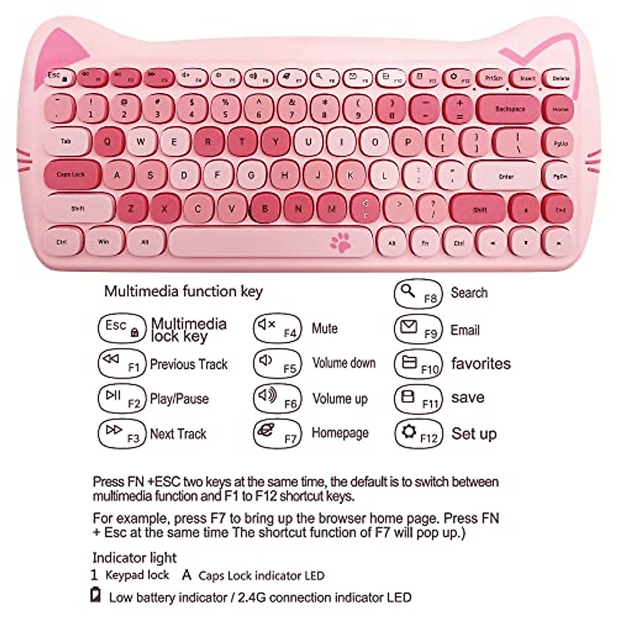 Attoe Wireless Mouse and Keyboard, Cute Cat Keyboard Mouse Combo for Girl Gift,2.4G Cordless Computer Mice with USB Receiver for Laptop PC MAC (Cherry Blossom Pink)…