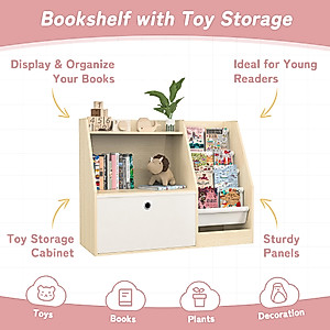 TOETOL Kids Bookshelf & Book Storage，4 Sling Wooden Toddler Book Shelf，2-Tier Wooden Open Bookcase & Storage Organizer Boxes for Nursery, Playroom, Bedroom
