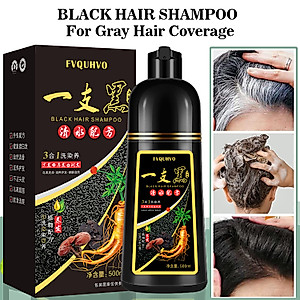 Fvquhvo Black Hair Color Shampoo for Gray Hair, Instant Black Hair Dye Shampoo 3 in 1, Long Lasting Black Hair Shampoo (16.9 Fl Oz, Black, Paraben Free, Ammonia Free, Sulfate Free, Semi permanent)
