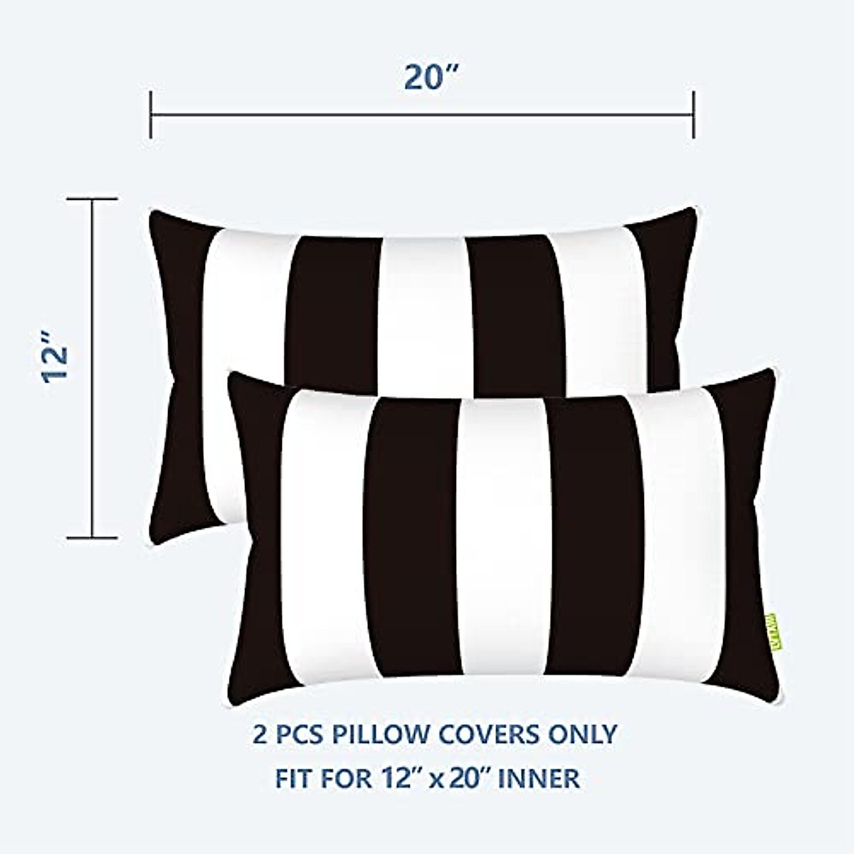 LVTXIII Outdoor/Indoor Lumbar Pillow Case Covers ONLY, 12” x 20” Patio Garden Decorative Lumbar Pillow Covers Pack of 2 for Outdoor Home Patio Furniture Use - Cabana Black