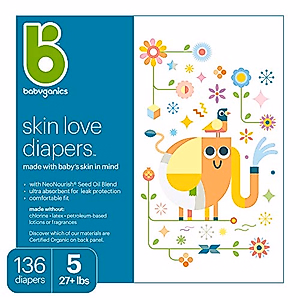 Babyganics Size 5, 136 count, Absorbent, Unscented, Made without Chlorine, Latex