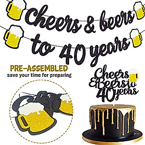 40th Birthday Decorations Party Pack - Cheers to 40 Years Themed Black and Gold Birthday Anniversary Party Supplies