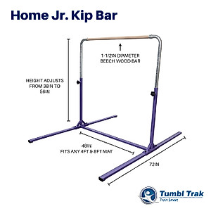 Tumbl Trak Adjustable Home Jr Kip Bar, Gymnastics Training Bar for Home and Gym, Purple