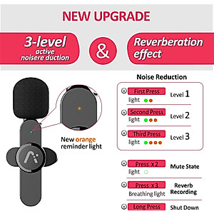 Aisizon Wireless Clip Mic, Wireless Lavalier Microphones, Lapel Clip-on Microphone, for iPhone 15, Smartphone, Laptop, Video Recording, Tiktok, Facebook Live, YouTube Live Stream