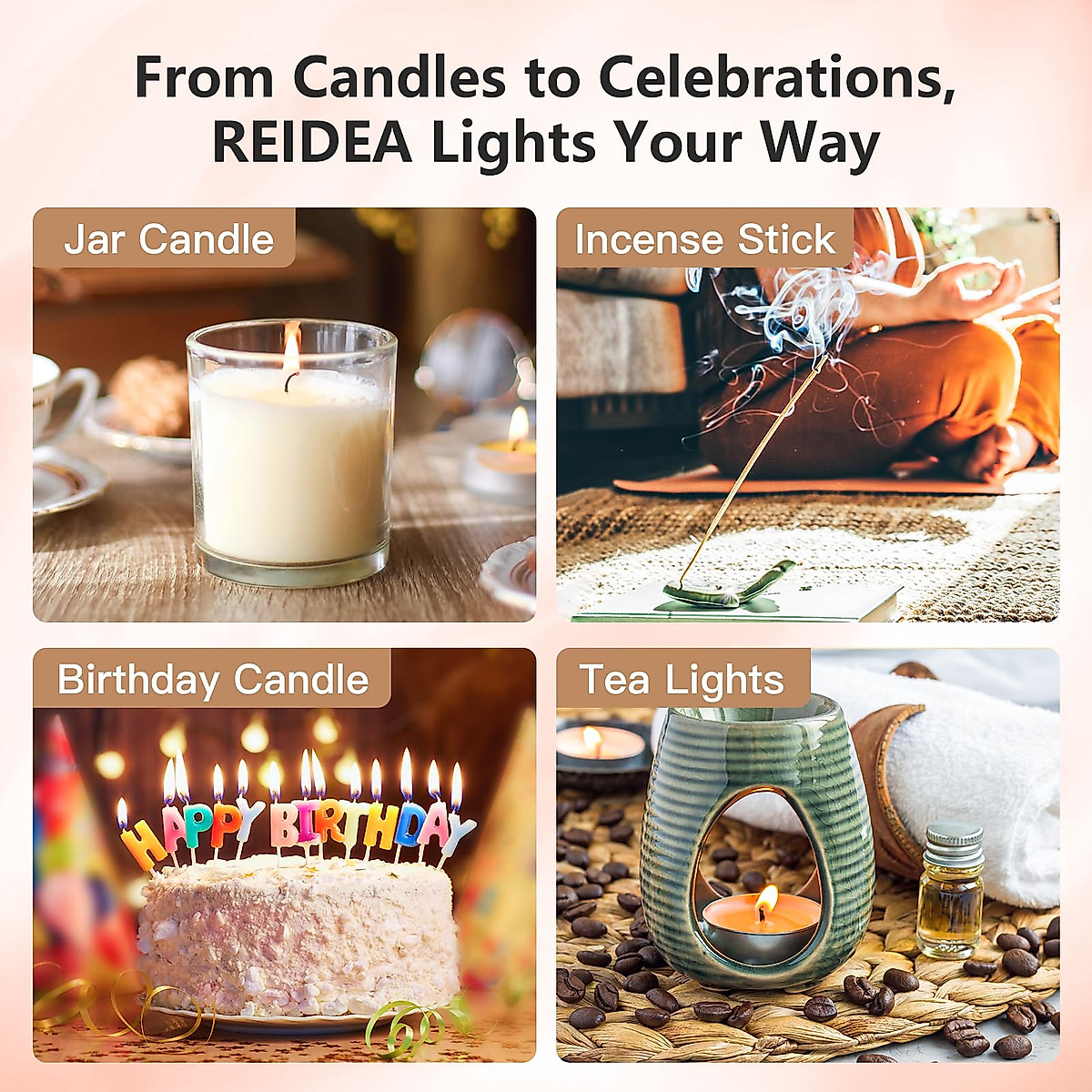 REIDEA Electronic Candle Lighter Arc Windproof Flameless USB Rechargeable Lighter with Safe Button for Home Kitchen Champagne Gold