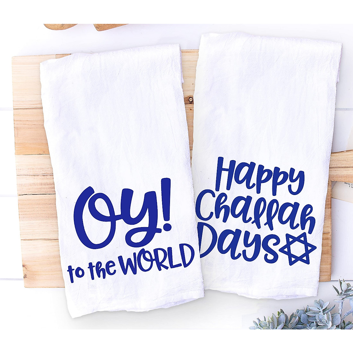 Funny Jewish Holiday Kitchen Towel Set, Jewish Puns, Oy to the World and Happy Challah Days Towel Set, Hostess and Housewarming Gift for Jewish Holiday (Oy to the World & Happy Challah Days)