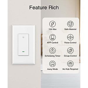 GHome Smart Switch,Smart Wi-Fi Light Switch for Lights Works with Alexa and Google Home 2.4Ghz, Single-Pole,Neutral Wire Required,UL Certified,Voice Control (4 Pack)