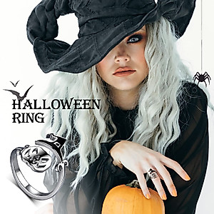 beautlace Halloween Pumpkin Adjustable Rings and Wizard Witche's Hat Ring Silver Plated Halloween Ghost Witch Broom Ring Open Finger Ring Party Jewelry KR0065W