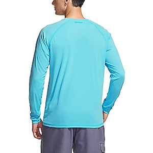 TSLA Men's Rashguard Swim Shirts, UPF 50+ Loose-Fit Long Sleeve Shirts, Cool Running Workout SPF/UV Sun Shirts, Sun Block Sky Blue, Large
