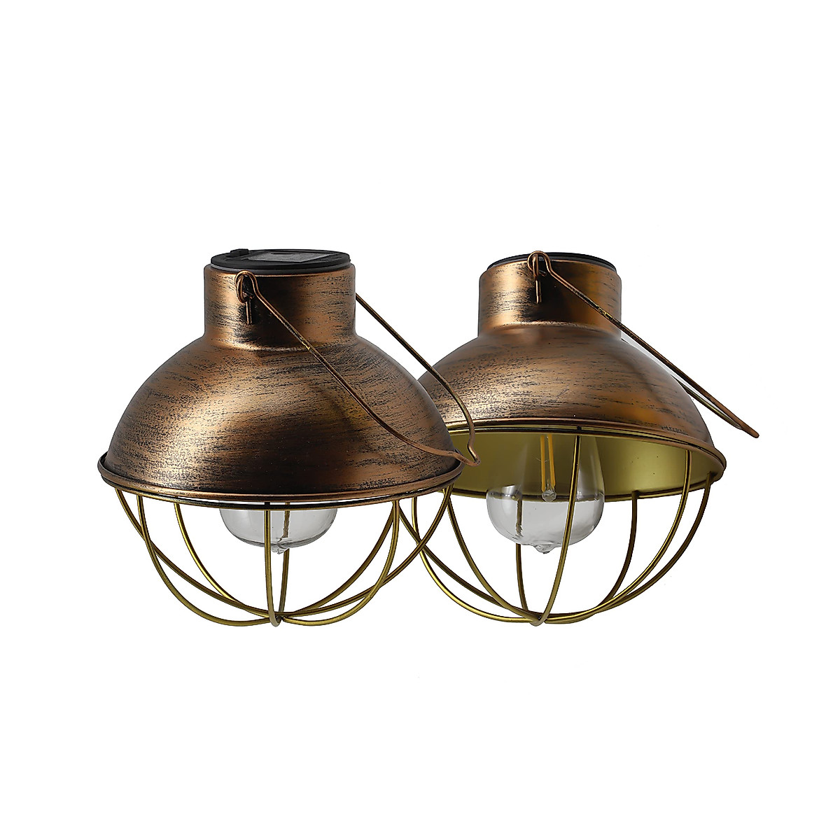 YAKii 2 Pack Solar Lantern Hanging Waterproof Outdoor Metal Solar Lamp with Warm White Light Decorate for Yard Garden Pathway Patio Porch Decor (Gold)