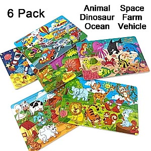 Puzzles for Kids Ages 3-5, Toddler Puzzles 30 Piece Wooden Jigsaw Puzzles for Preschool Children Learning Educational Puzzles Toys for Boys and Girls (6 Pack)