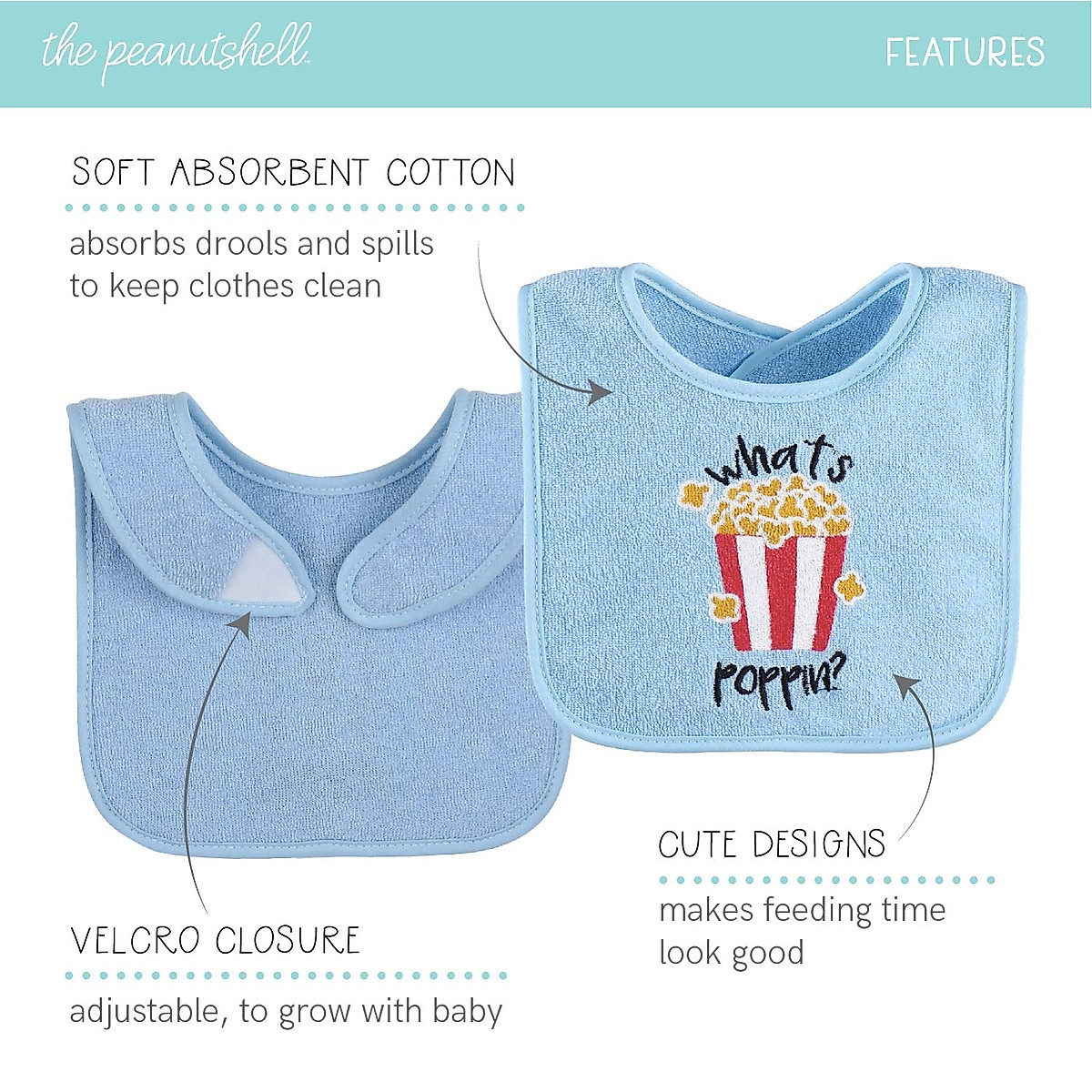 The Peanutshell Terry Bib Set for Baby Boys, 8 Pack Set for Feeding, Teething, Drooling