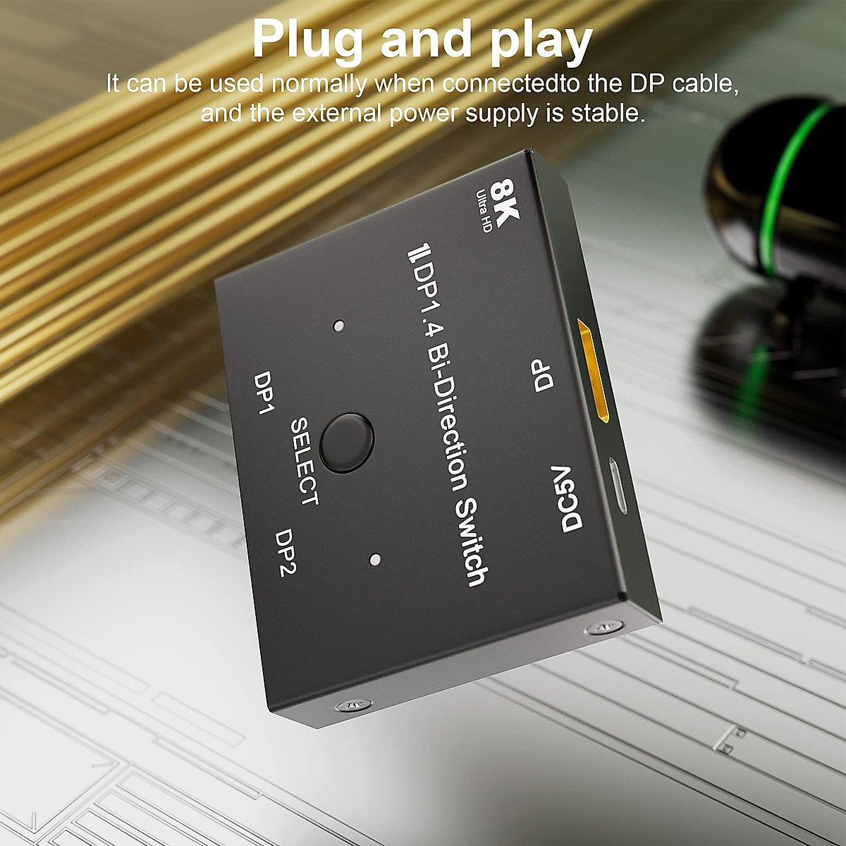 DisplayPort Switch 8K Bidirectional Splitter 2 in 1 Out/1 in 2 Out DP 1.4 Switcher Supports 8K@30Hz, 4K@120Hz, 4K@60Hz for 2 Computers 1 Monitor ConnBull®