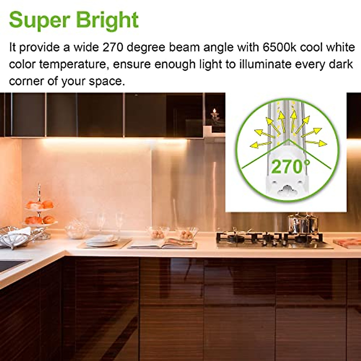 hykolity 4FT LED Shop Light, V Shape Integrated T8 LED Tube Light, 5200LM, 40W, 6500K Super Bright White,high Output Linkable Shop Lights W/Built-in ON/Off Switch for Warehouse, ETL, 10 Pack