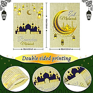 Ramadan Mubarak Garden Flag Welcome Ramadan House Flag Eid Mubarak Ramadan Decoration Outdoor Decorative Moon Lamp Flag Double Sided Seasonal Flag Lantern Pattern Moon and Star Yard Decor 12 x 18 Inch
