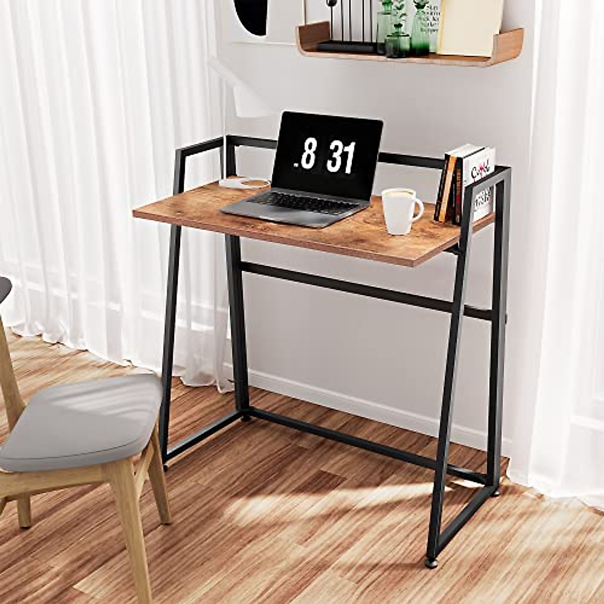 DESIGNA Folding Computer Desk, 33 inch Student Desk Folding, Writing Desk for Home Office, Fold Up Gaming Desk Wood Small Office Table for Teen Working & Crafting, Archaize Brown