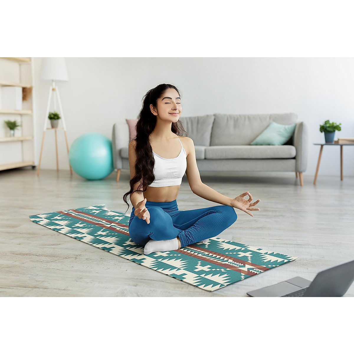 Yune Yoga Pendleton Print Yoga Mat, Non Slip Exercise & Fitness Mat For Yoga, Pilates & Floor Exercises Grippy and Thick Mat